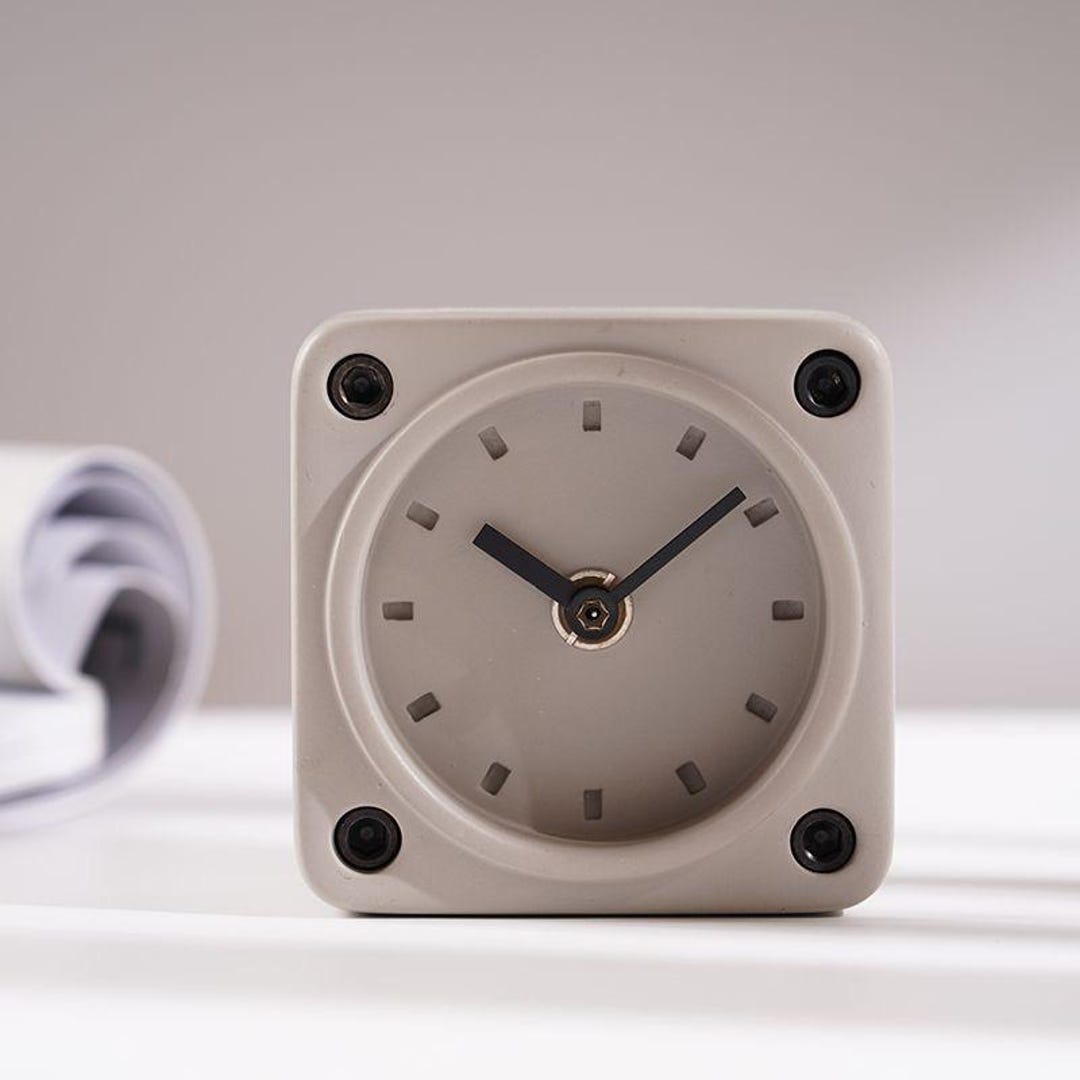 Cement Table Clock 8.5cm Square Table Clock, Grey Stone Pattern, Black ...