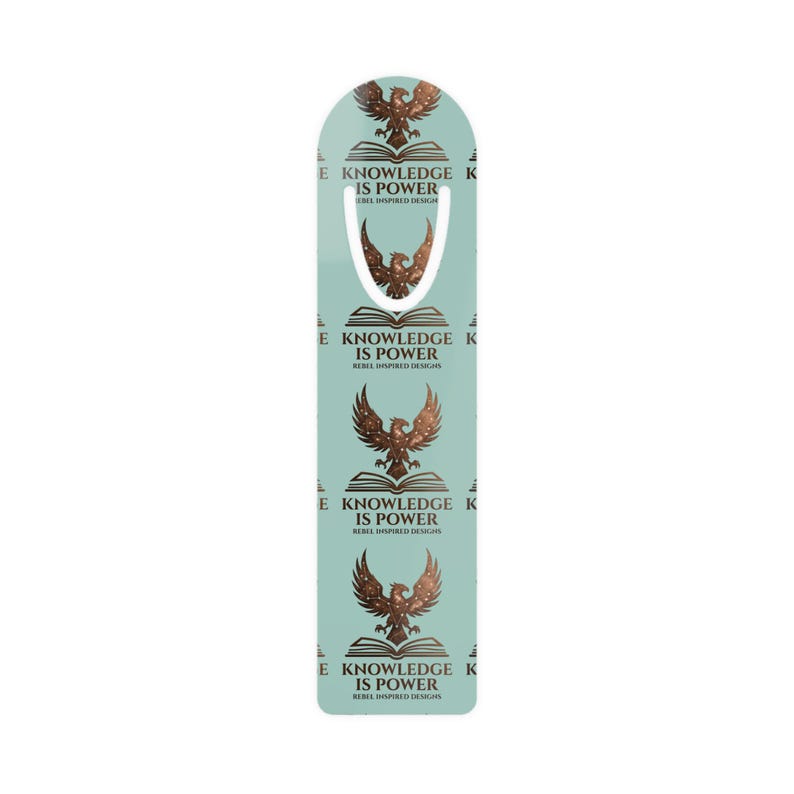Knowledge is Power Metal Bookmark | Bronze Phoenix Rebel Inspired Logo ...