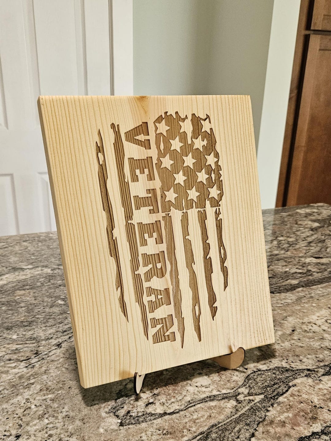 Laser Engraved Veteran Wood Sign: American Flag Tribute - Etsy