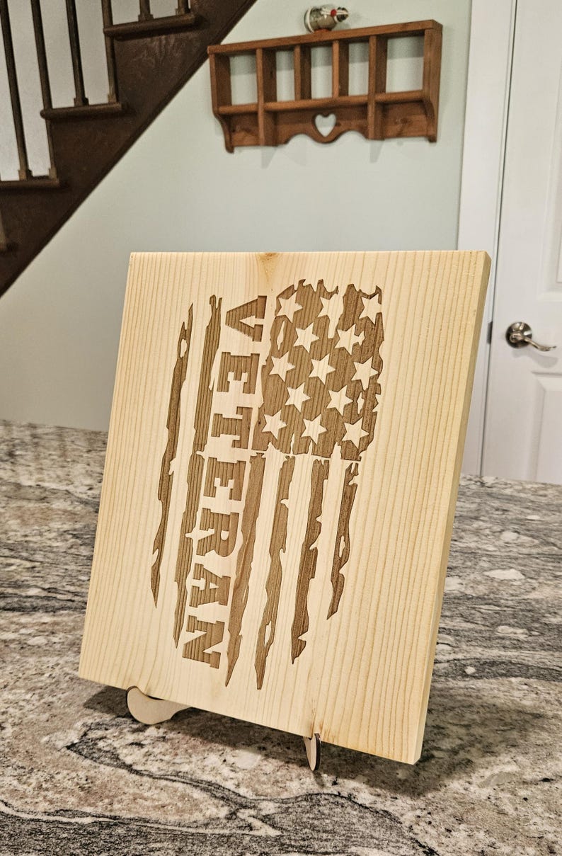 Laser Engraved Veteran Wood Sign: American Flag Tribute - Etsy
