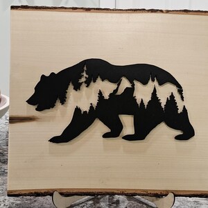 Laser Engraved Bear and Mountain Wood Sign, Rustic Cabin Wall Art - Etsy