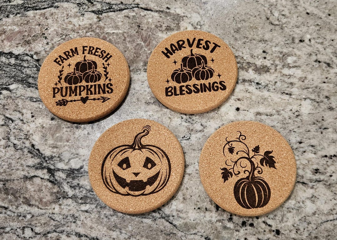 Laser Engraved Cork Coasters - Fall Bundle - Set of 4 - Etsy