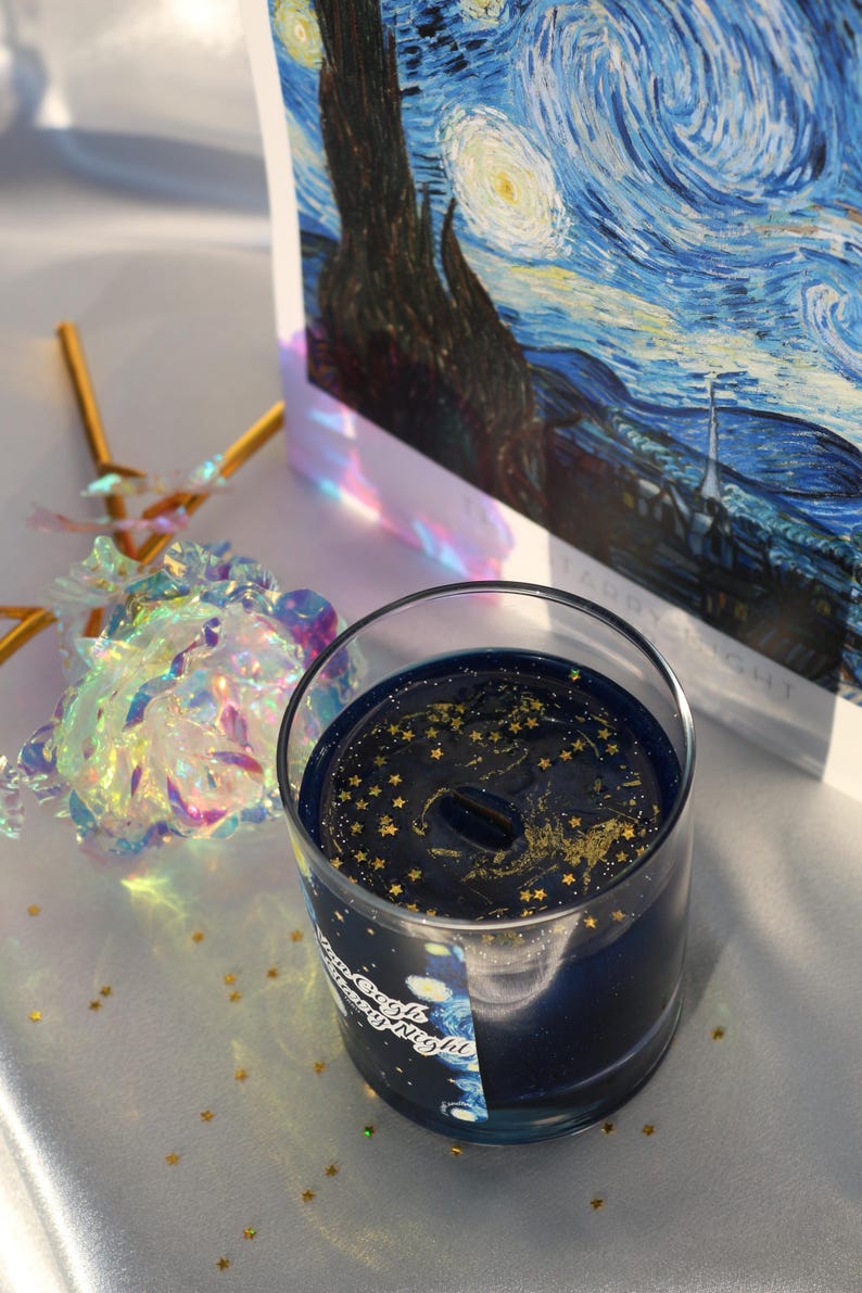 Starry Night Candle: Van Gogh Inspired Midnight Blue Glitter Candle - Etsy