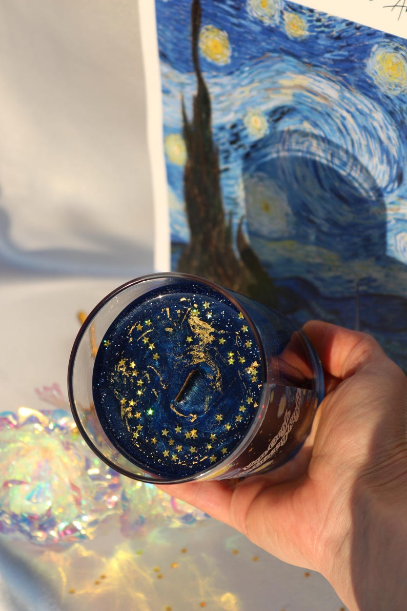 Starry Night Candle: Van Gogh Inspired Midnight Blue Glitter Candle - Etsy