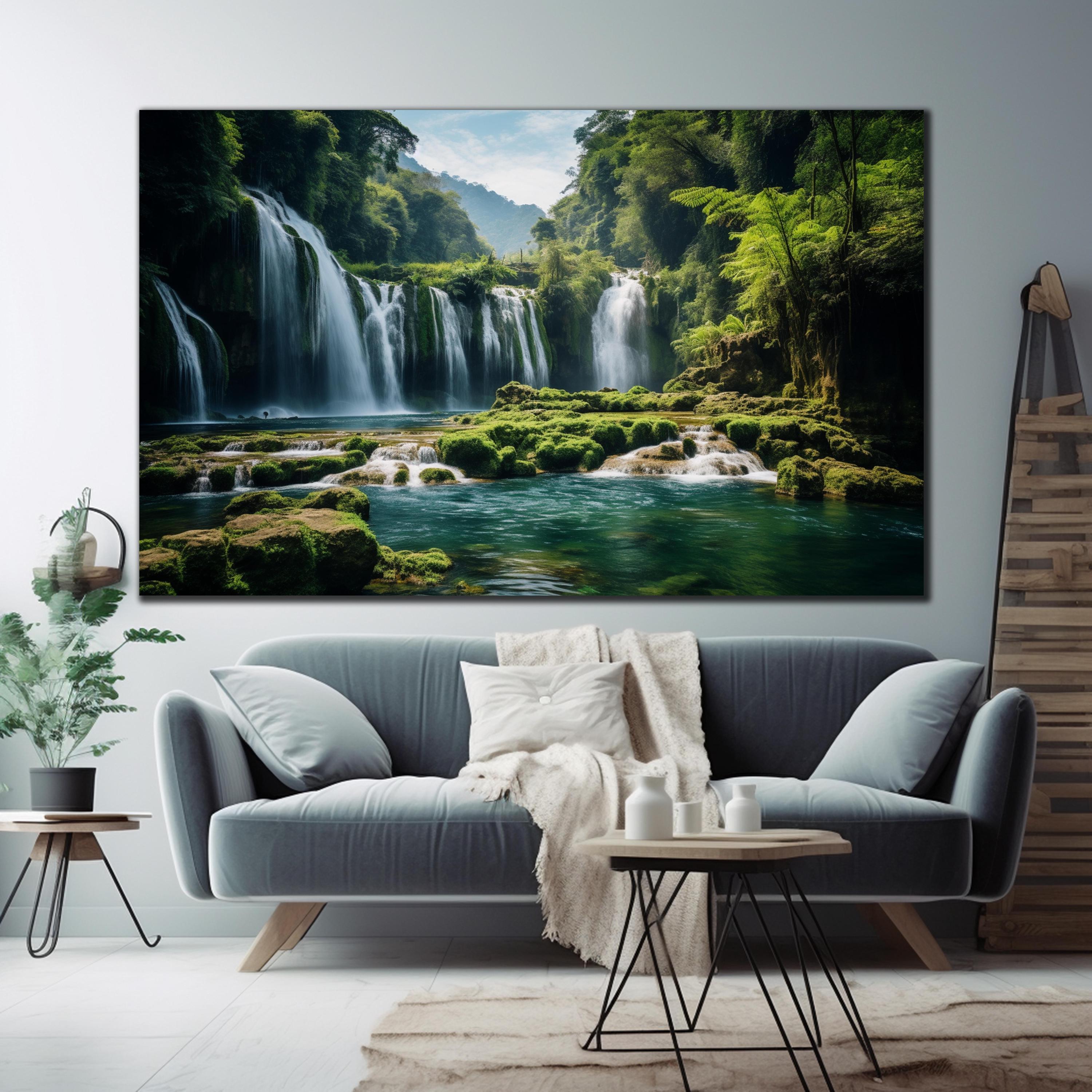 Paradise Waterfall Tempered Glass Wall Art, Nature Glass Wall Decor ...