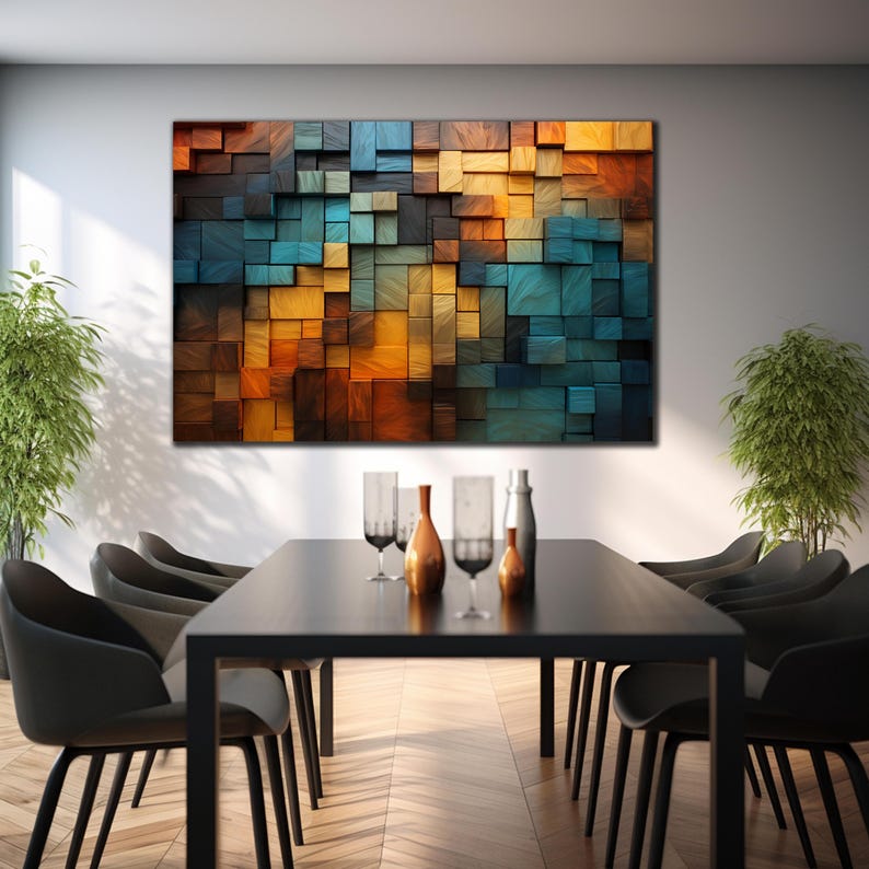 Arte mural moderno de vidrio templado: decoración geométrica abstracta ...