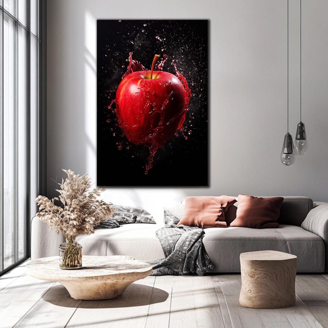 Red Apple Tempered Glass Wall Art, Apple Wall Decor, Fruit Glass Wall ...