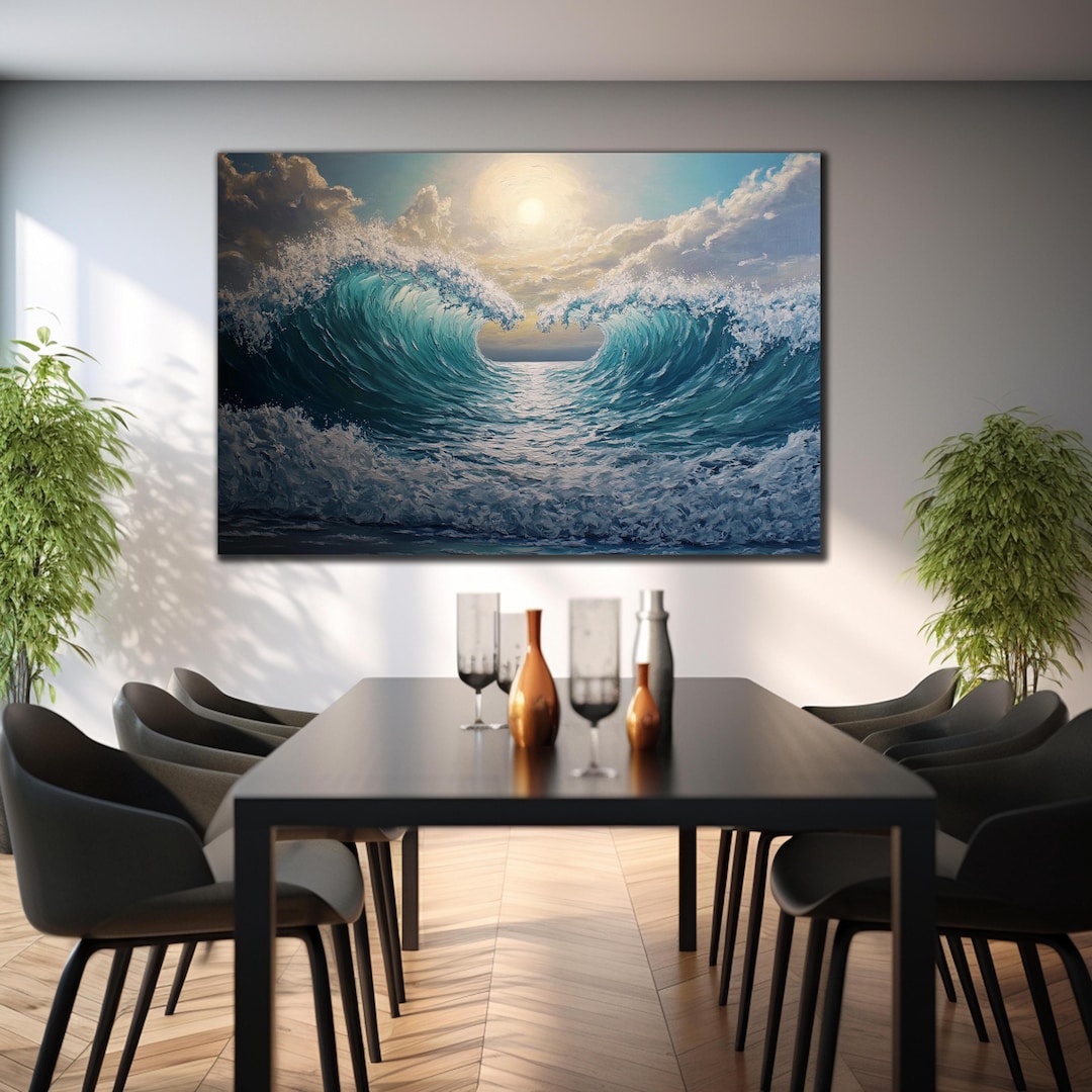 Ocean Glass Wall Art, Ocean Wave Wall Decor, Blue Waves Wall Decor ...