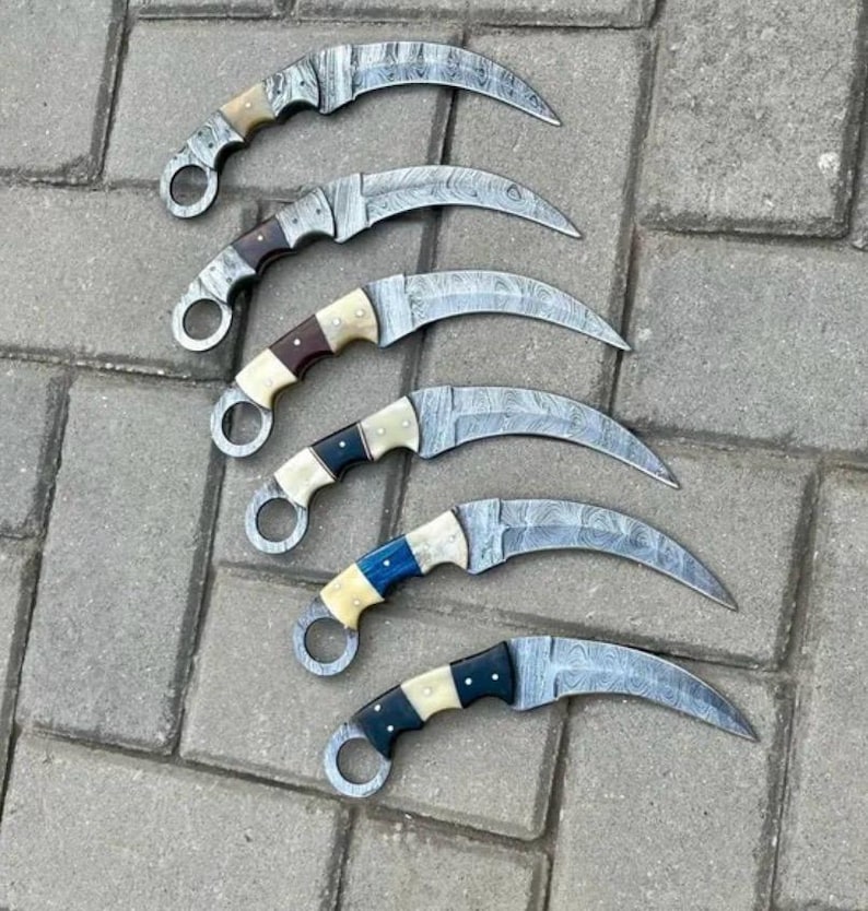 6 Pieces Handmade Damascus Karambit Bowie Knife - Tactical Valorant ...