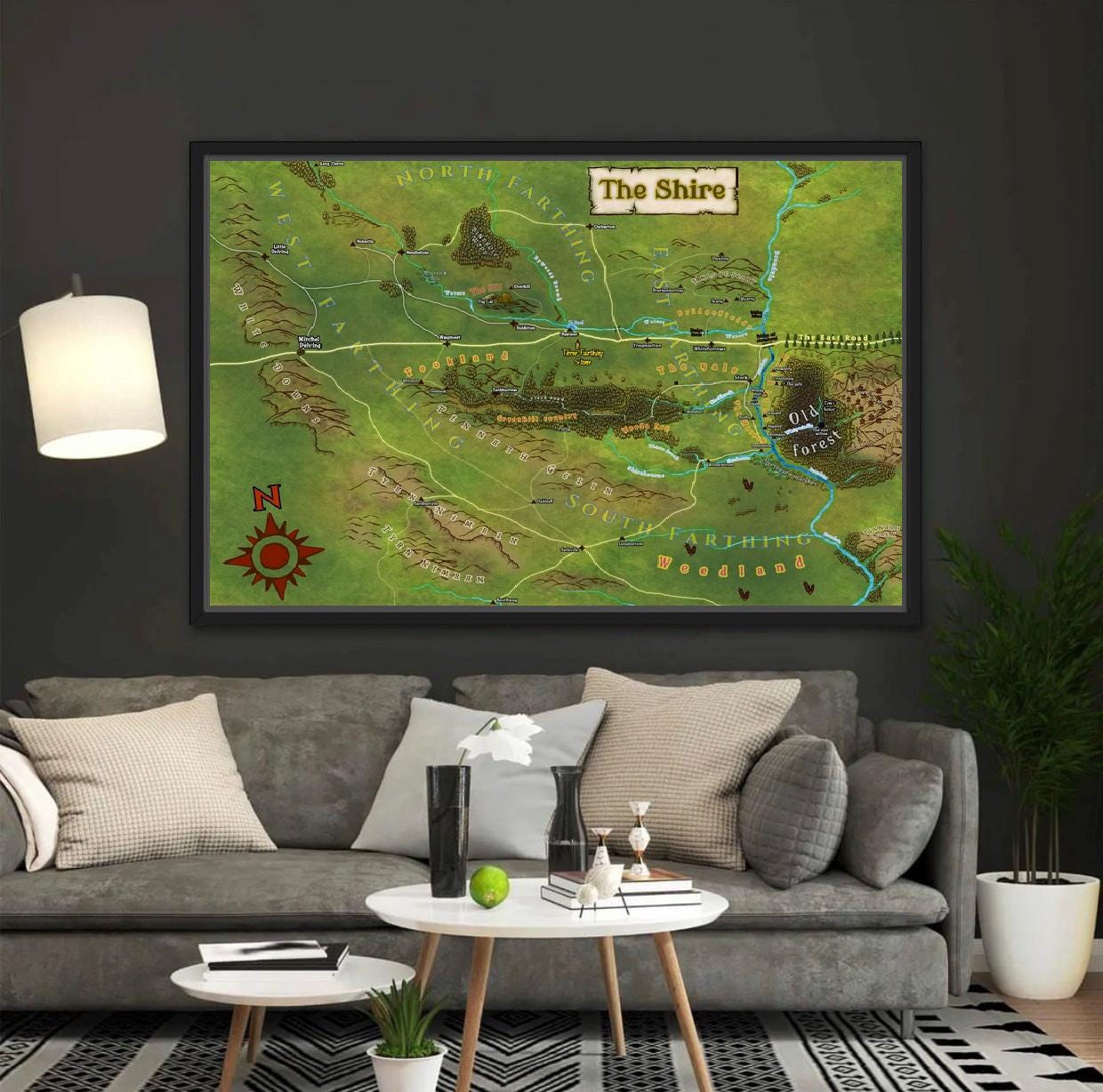 Map of Shire Print, Middle World Map Poster, Midlle Earth Map Canvas ...