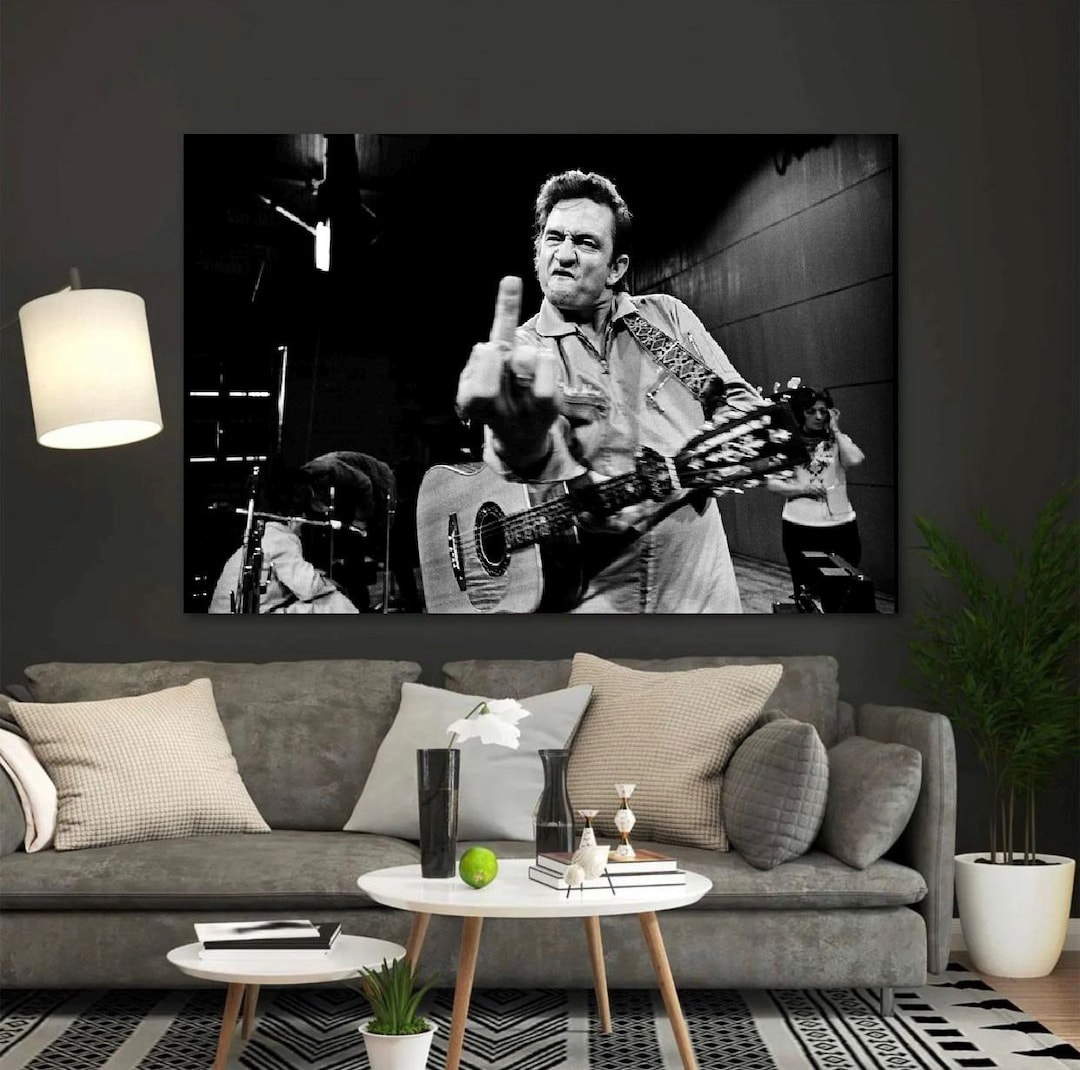 Johnny Cash Poster Middle Finger Canvas San Quentin Prison Wall Art ...