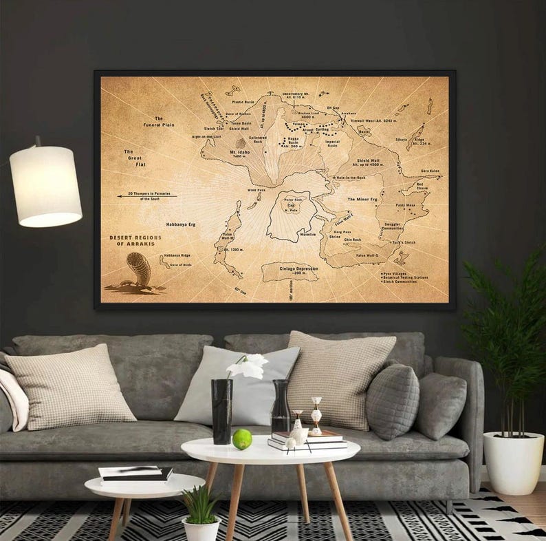 Arrakis Map Print, Dune World Map Canvas, Map of Arrakis Poster, Framed ...