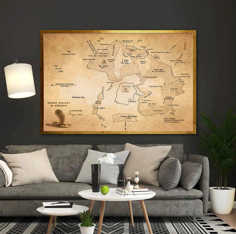 Arrakis Map Print, Dune World Map Canvas, Map of Arrakis Poster, Framed ...
