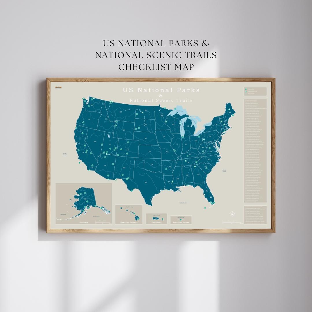 US National Parks & National Scenic Trails Checklist Map, Gifts for ...