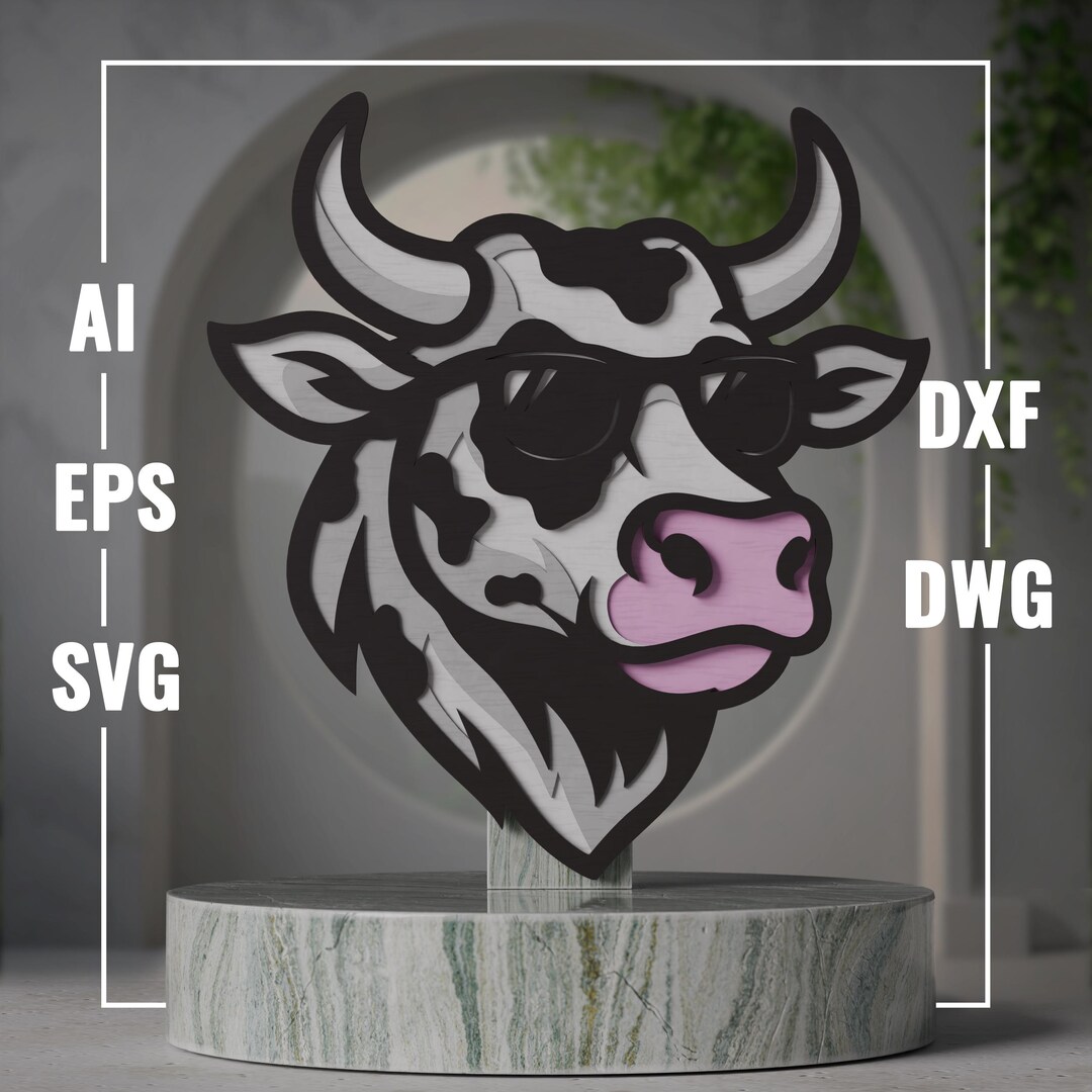 Cool Cow Multilayer SVG, 4 LAYER Digital Animal Cut File, Pollywood Cut ...