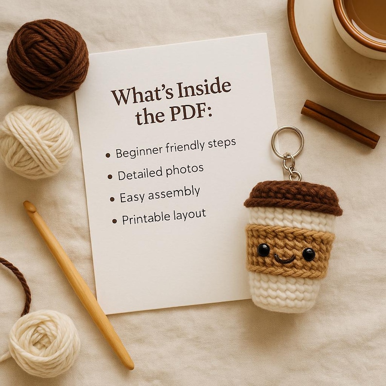 Coffee Cup Keychain Crochet Pattern PDF – Amigurumi Latte Cup Tutorial ...