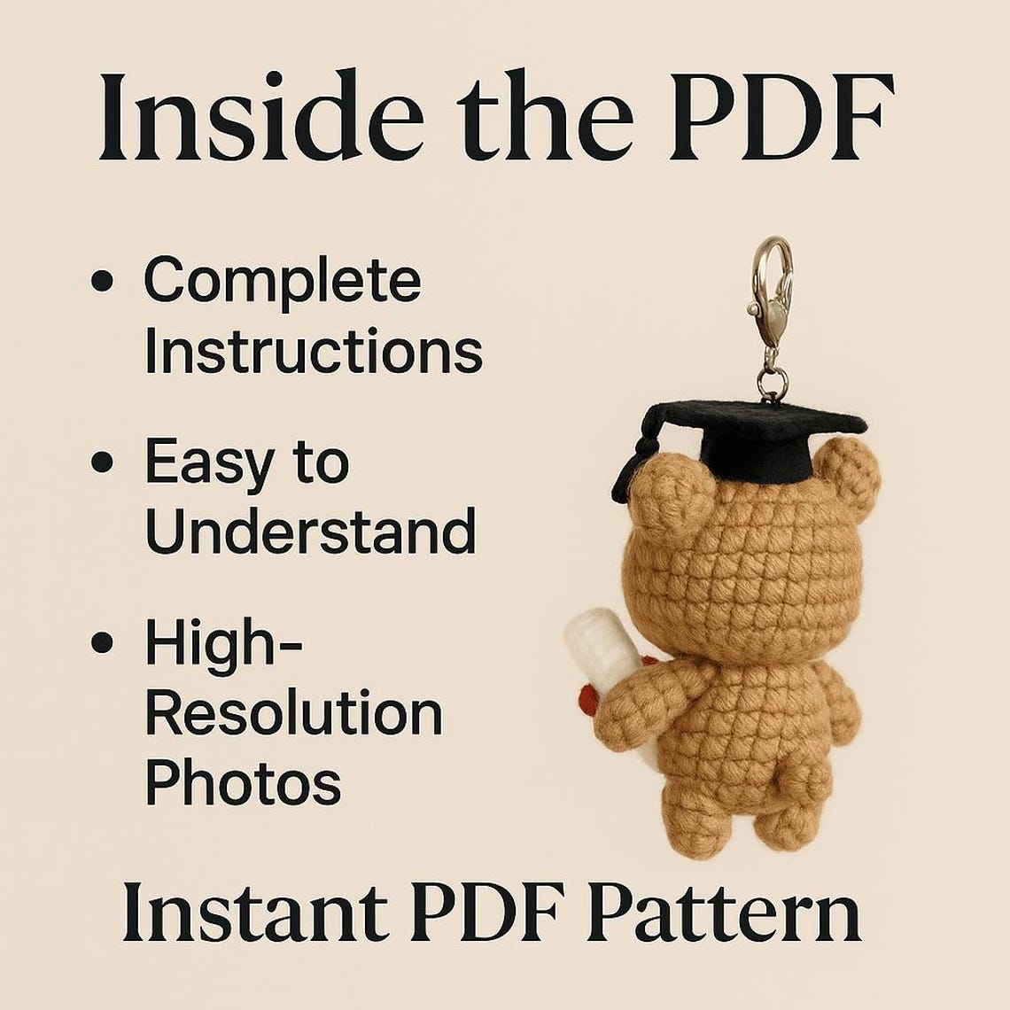 Keychain Graduation Bear Crochet Pattern – Amigurumi PDF With Step by ...