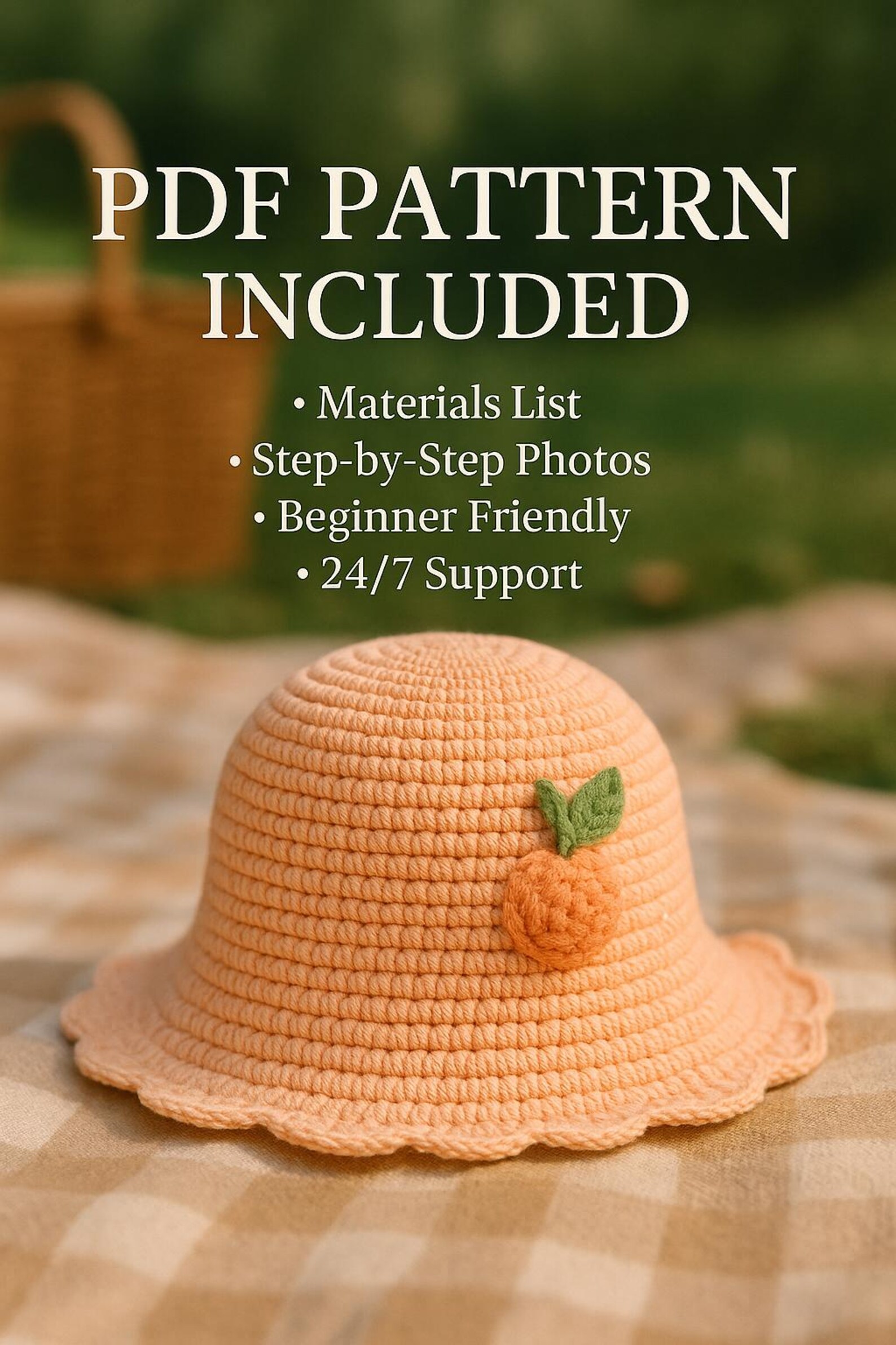 Crochet Peach Sun Hat Pattern: Baby & Toddler Fruit Applique (PDF ...