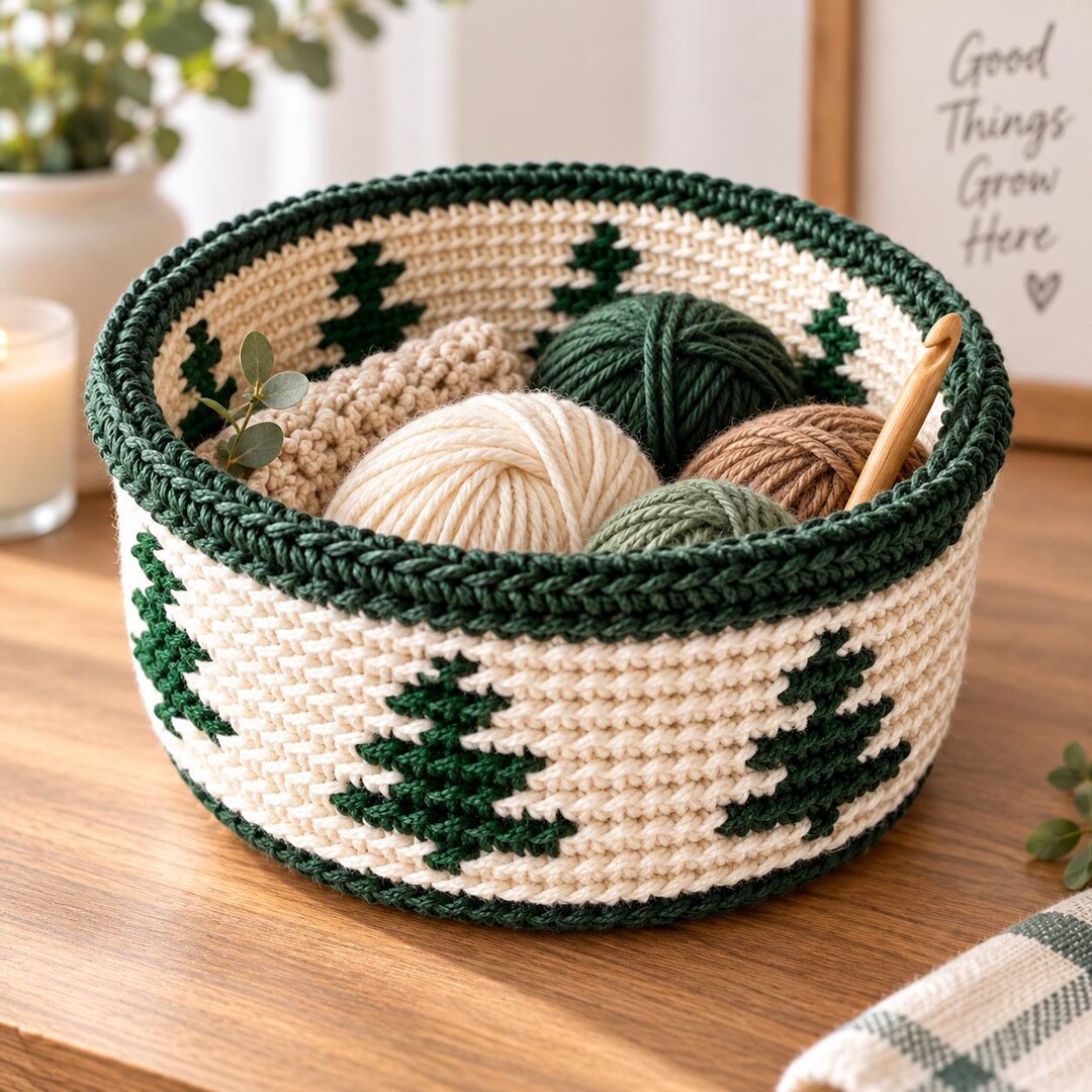 Christmas Tree Basket Crochet Pattern PDF, Holiday Yarn Storage ...