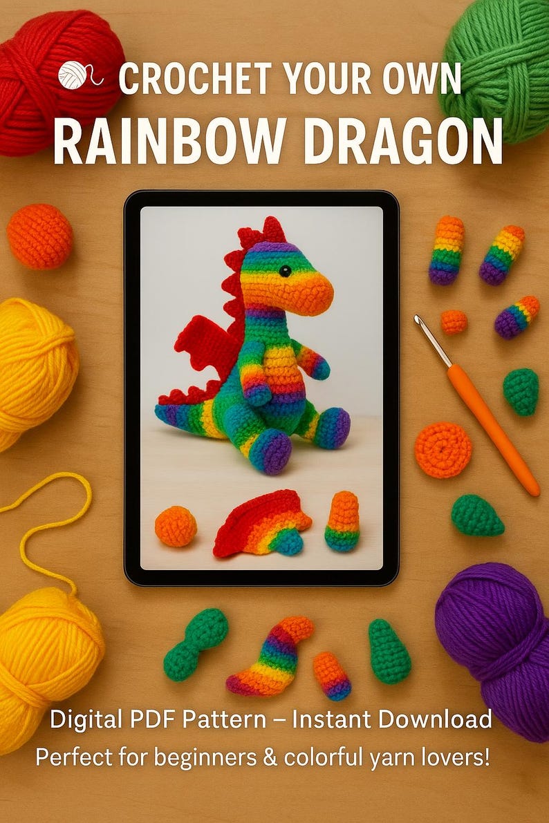 Dragon Crochet Pattern PDF – Amigurumi Dragon Plush Toy Tutorial ...