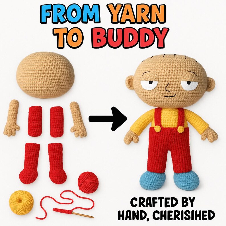 Stewie Griffin Crochet Pattern: Family Guy Amigurumi Doll (PDF Download ...