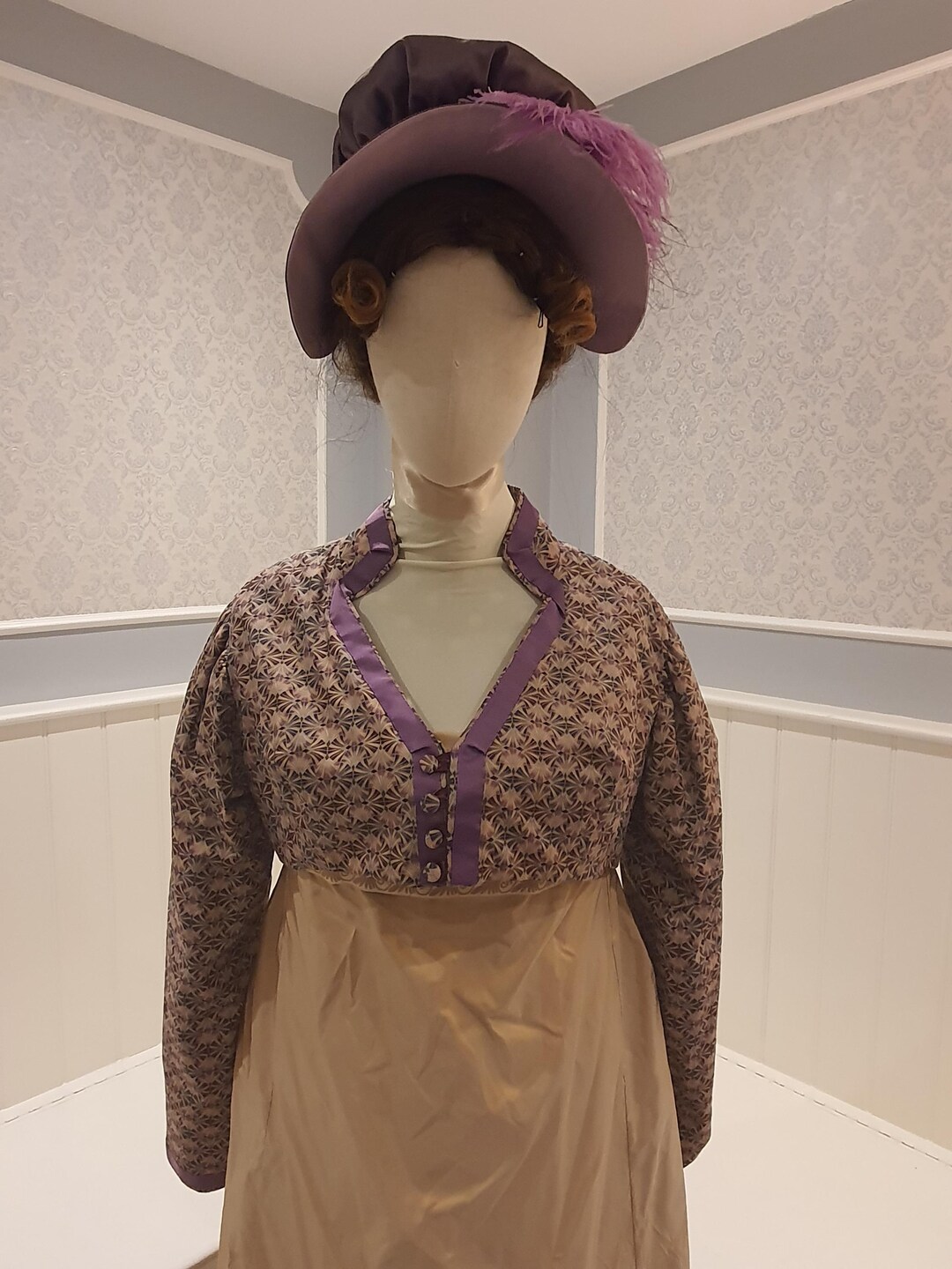Beautiful Regency Style Spencer Jacket in Deep Purple and Gold Printed ...