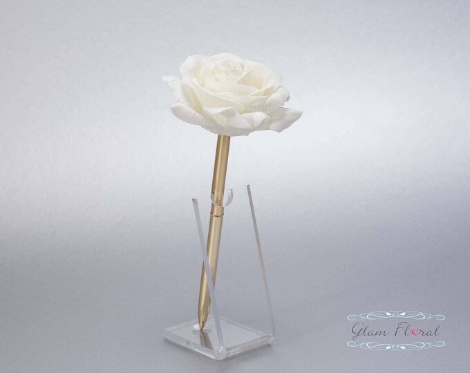 Cream White Rose Guestbook Pen. Gold Wedding Pen Set, Wedding Pen ...