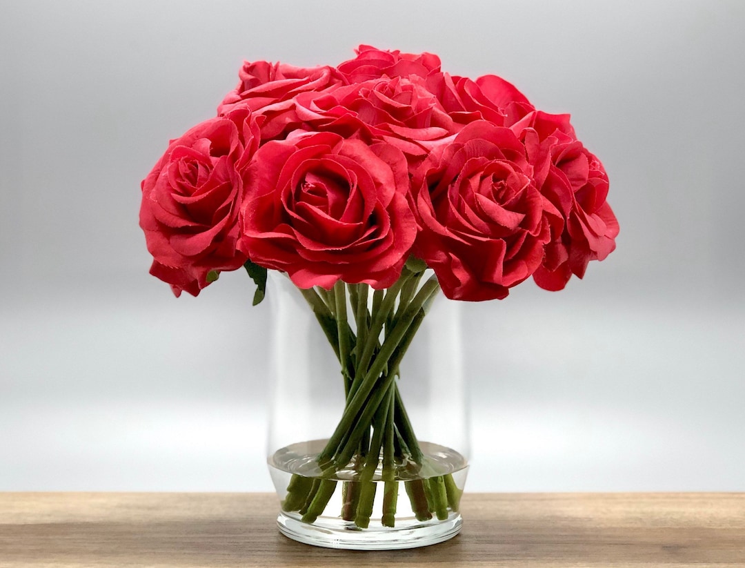 Red Real Touch Rose Flower Arrangement. Roses in Faux Water - Etsy