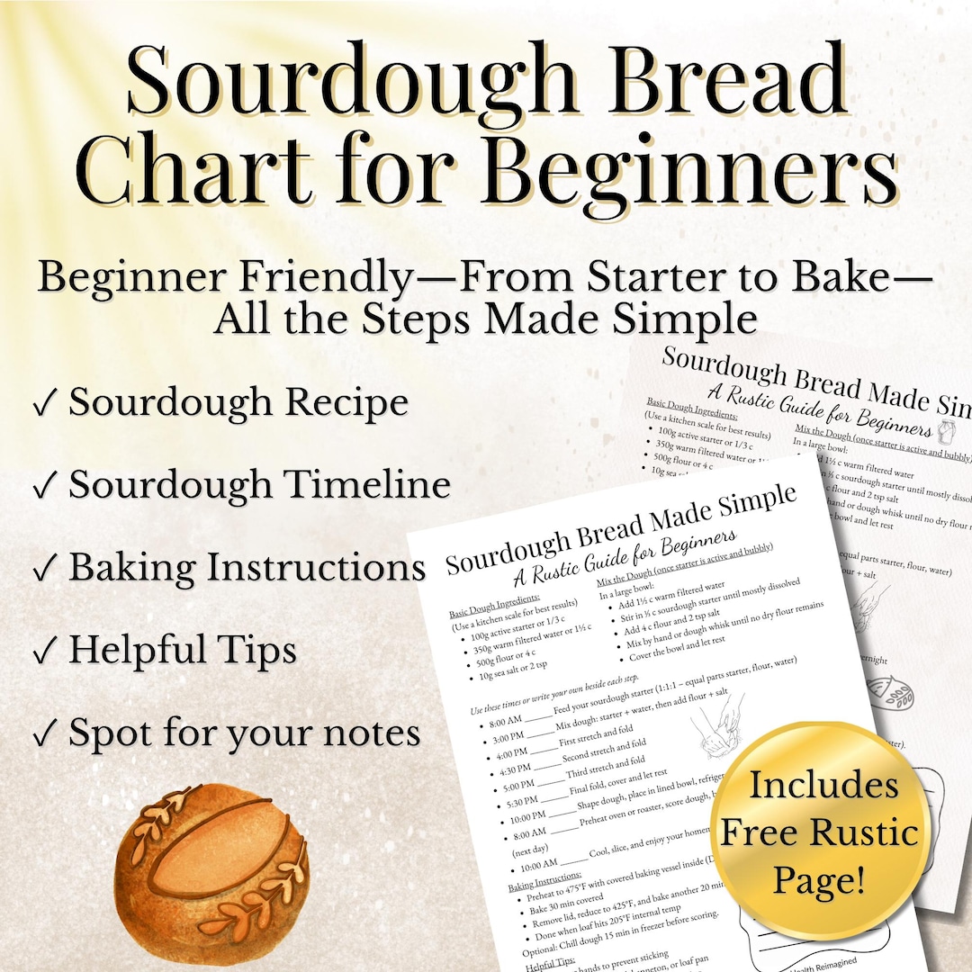 Sourdough Bread Chart for Beginners Printable Rustic Sourdough Timeline Recipe Baking Tips ...