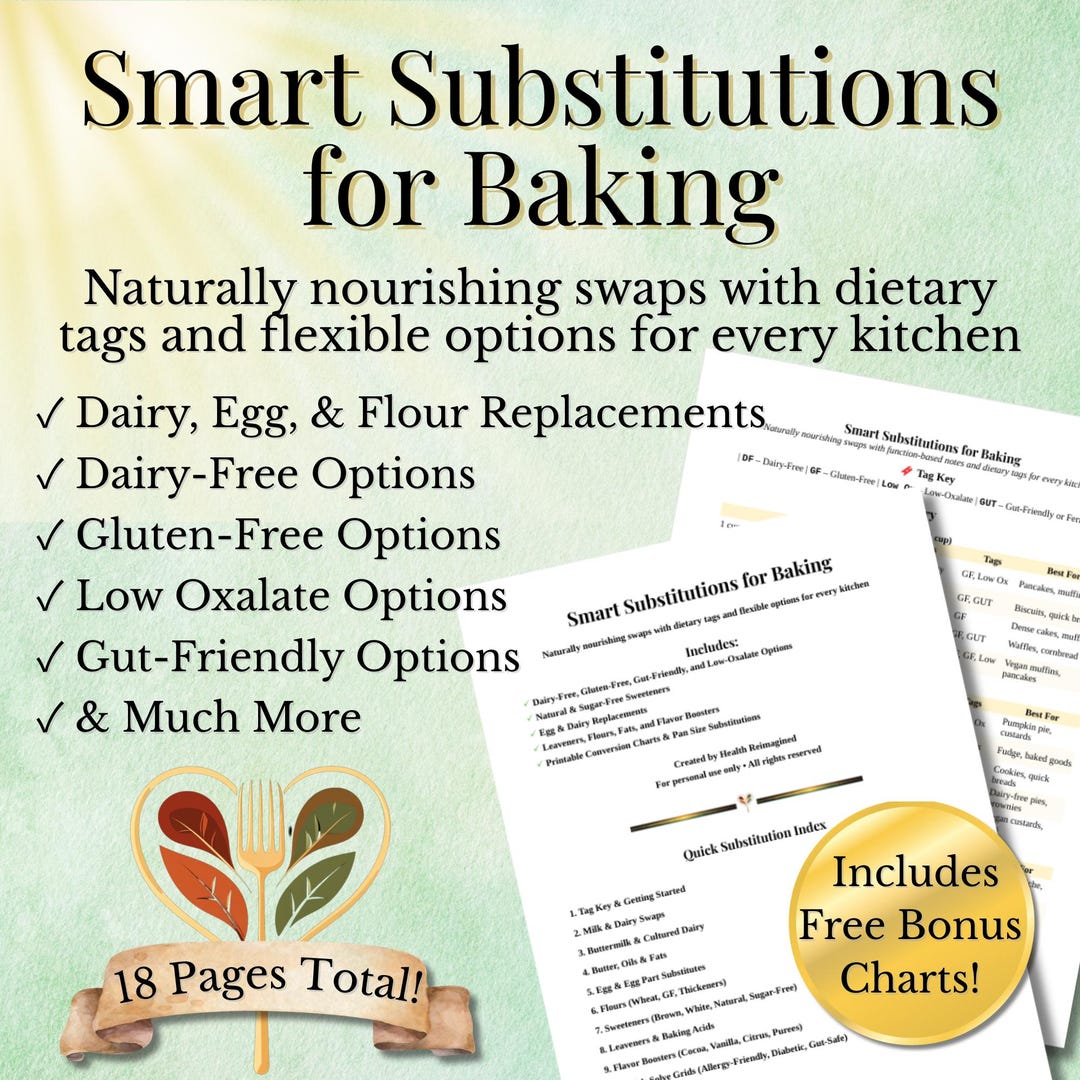 Smart Substitutions for Baking Printable 18 Page Dairy Free Egg Free ...