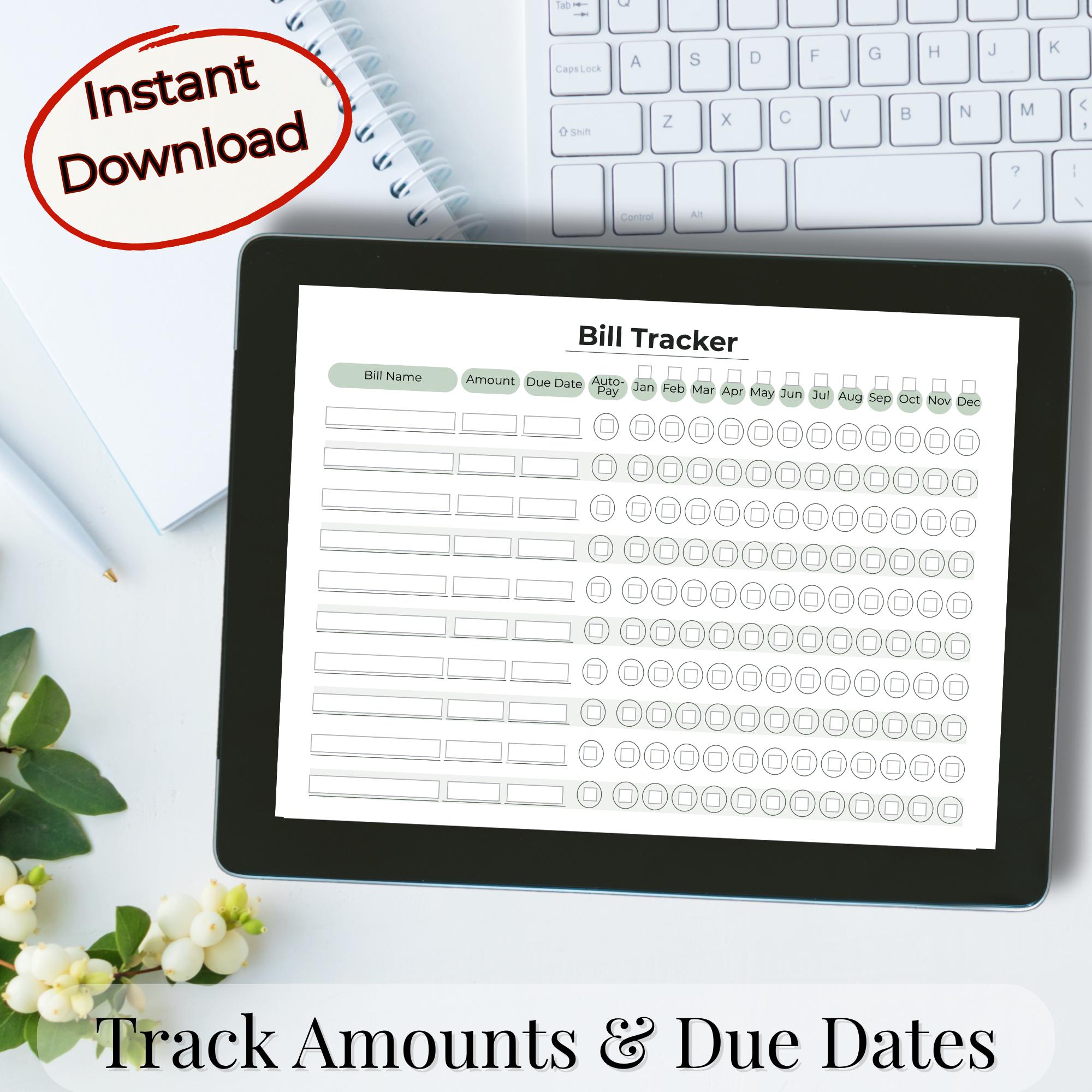 Bill and Budget Tracker Printable and Fillable Digital Download A4 and ...