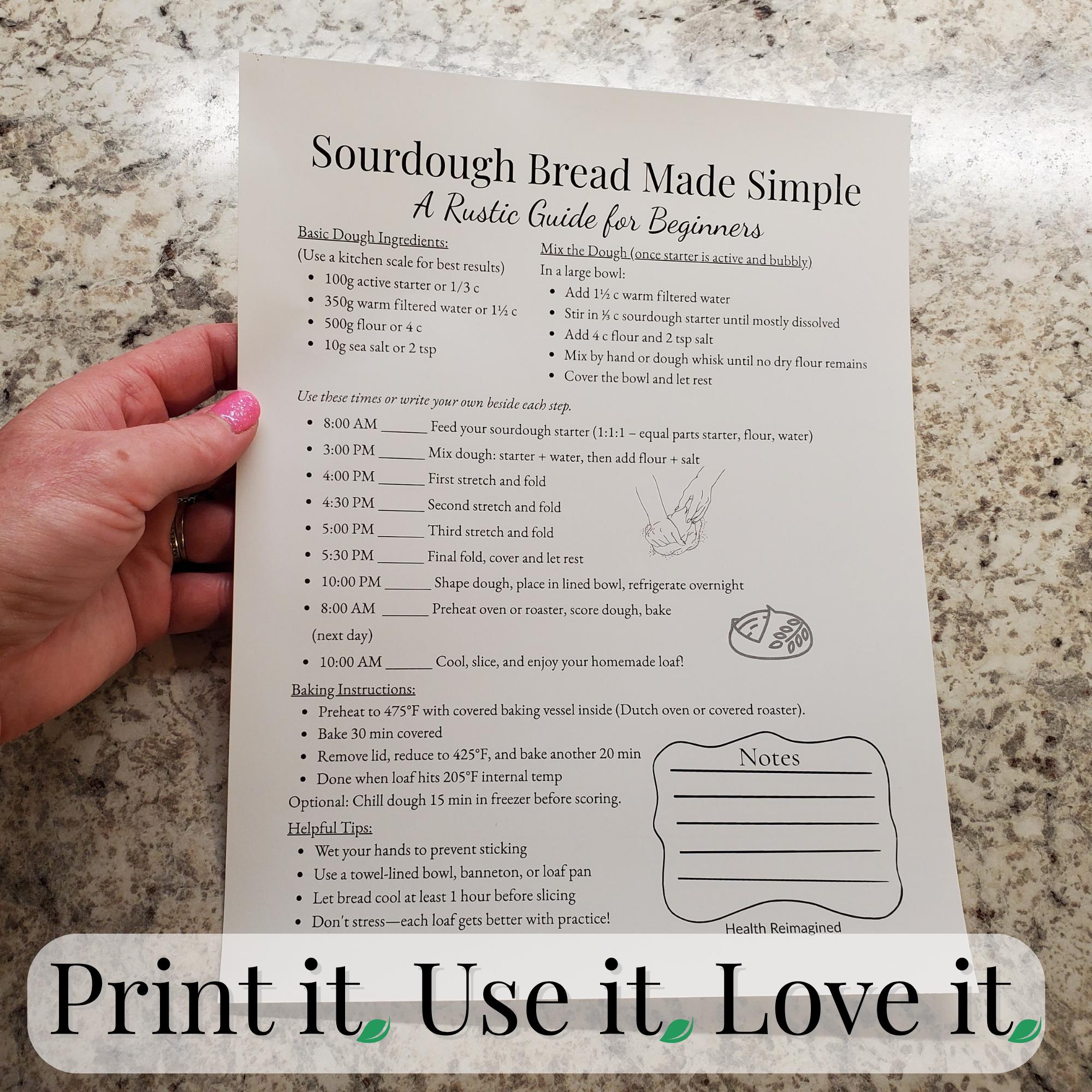 Sourdough Bread Chart for Beginners Printable Rustic Sourdough Timeline ...