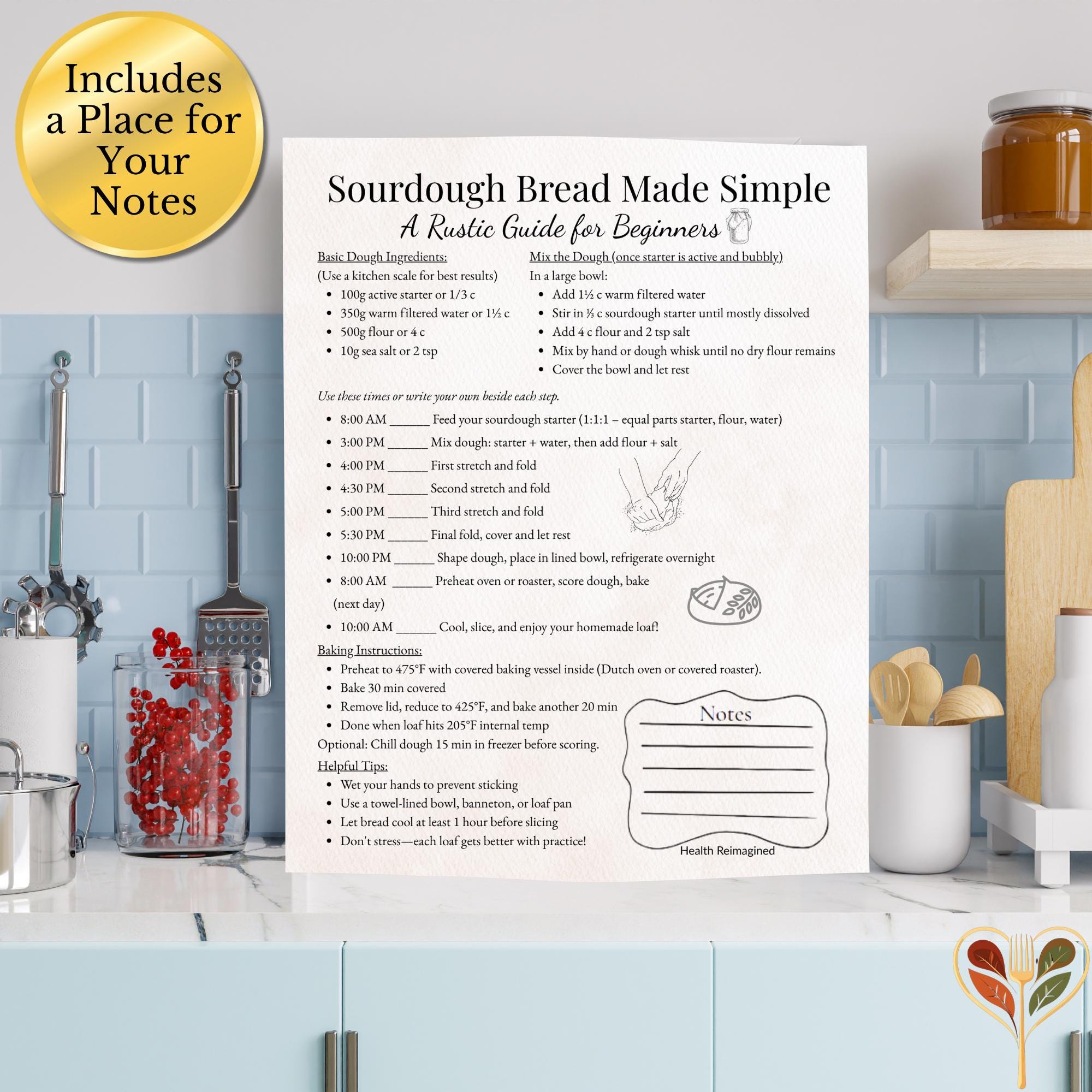 Sourdough Bread Chart for Beginners Printable Rustic Sourdough Timeline ...