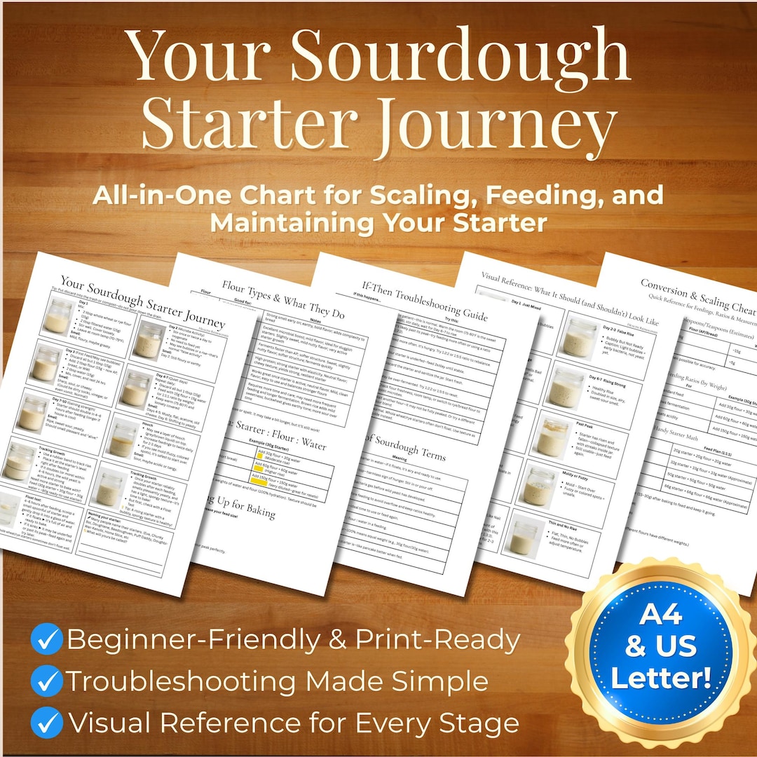 Sourdough Starter Chart Bundle Printable PDF Flour Types Feed Ratios ...
