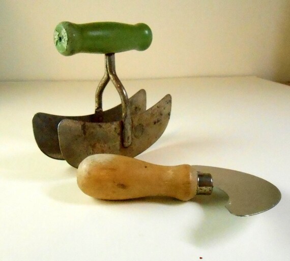 Items similar to Vintage kitchen tools, rocker choppers, wood handles ...