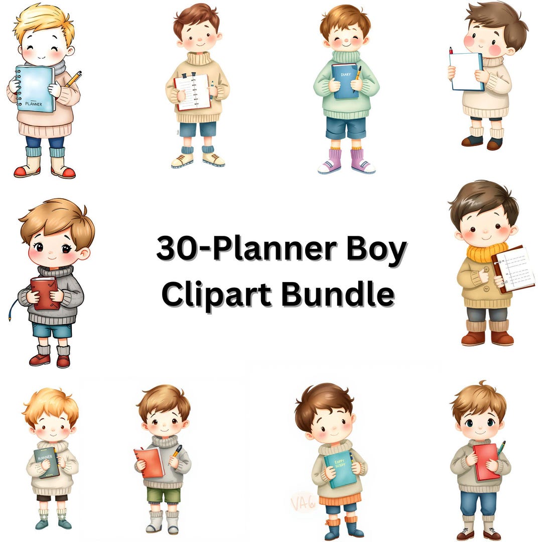 Planner Boy Clipart Set, 30 PNG Cute Boy Stickers,cozy Digital ...