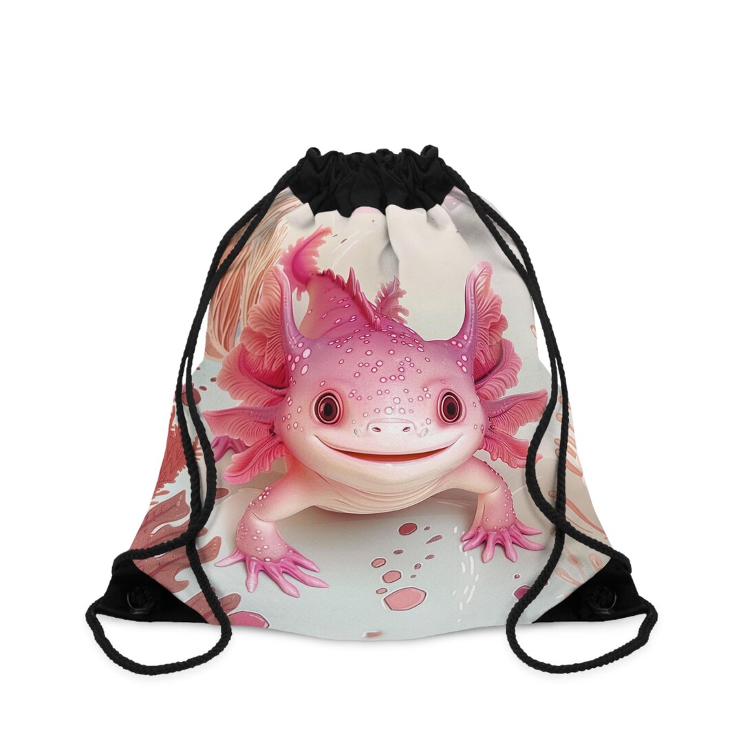 Whimsical Axolotl Drawstring Bag | Cute Gym Sack, Beach Tote, Kids ...