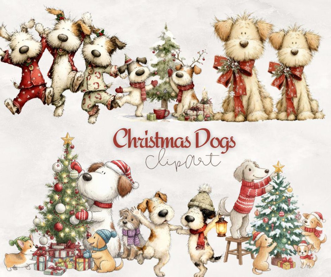 Christmas Dogs Clipart Png, Bundle Dog Christmas, Christmas Whimsical ...