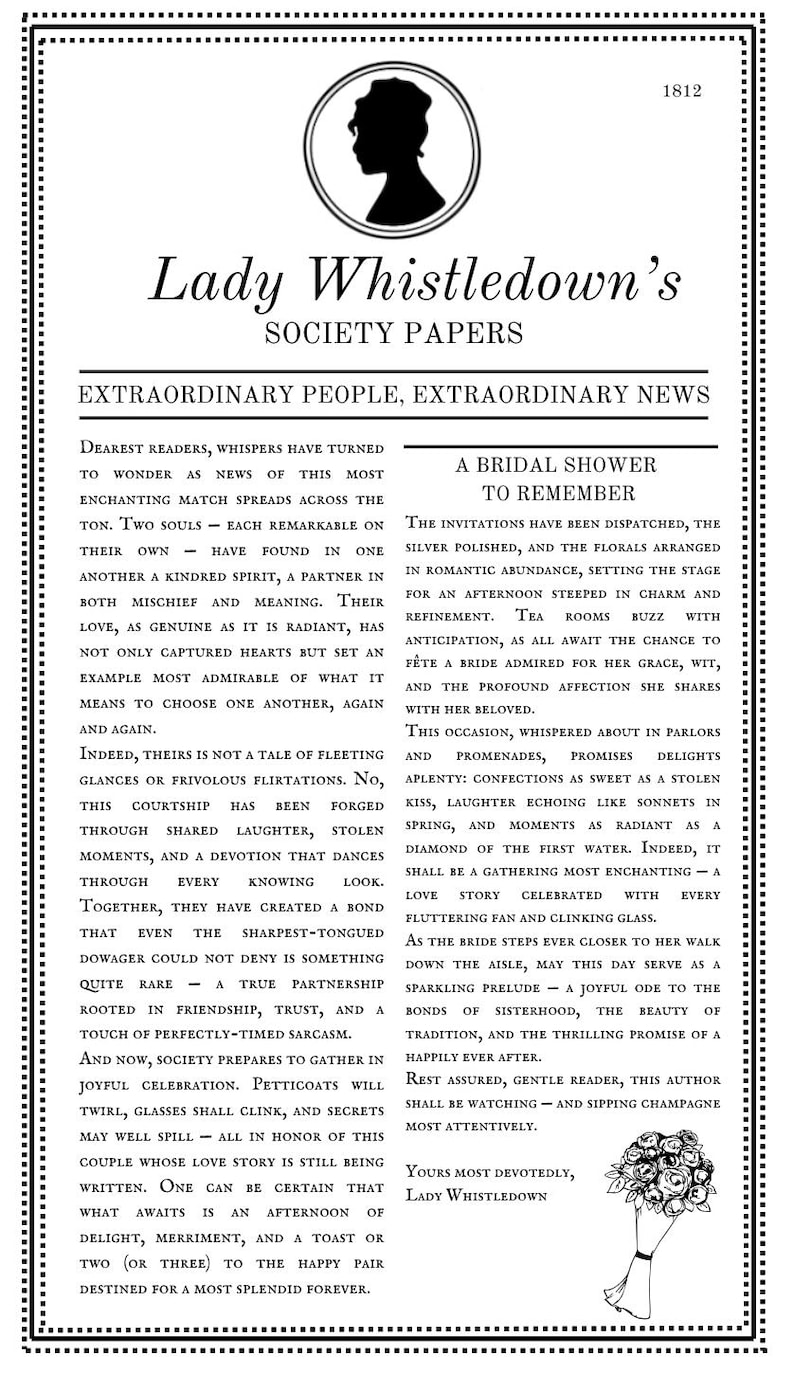 Lady Whistledown Society Papers for Bridal Shower - Etsy