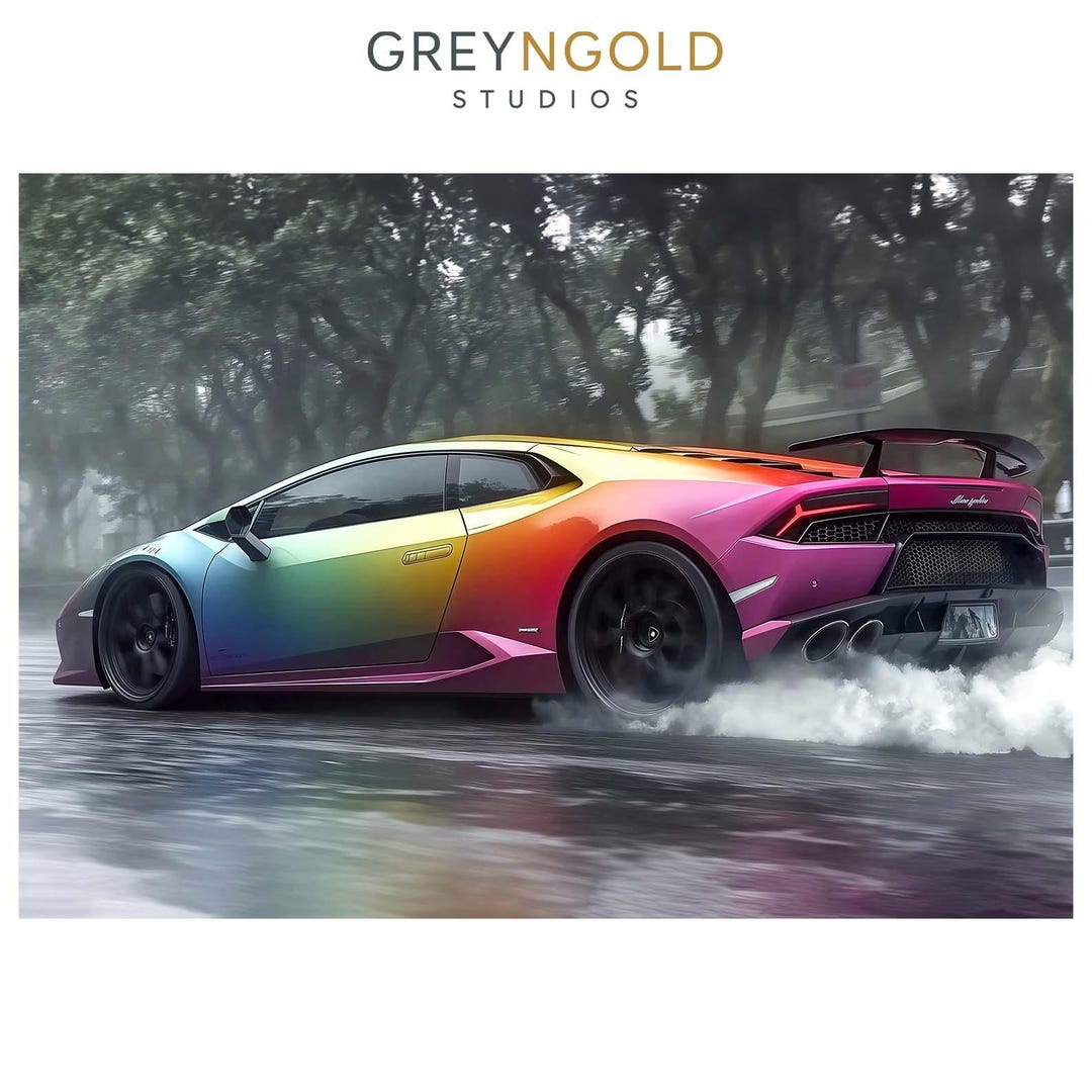Lamborghini Rainbow Colour Car Super Car High Quality Print Poster Wall ...