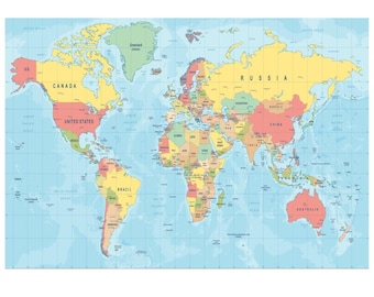 World Map Atlas Detailed Large Poster Art Print Custom Gift A0 A1 A2 A3 ...