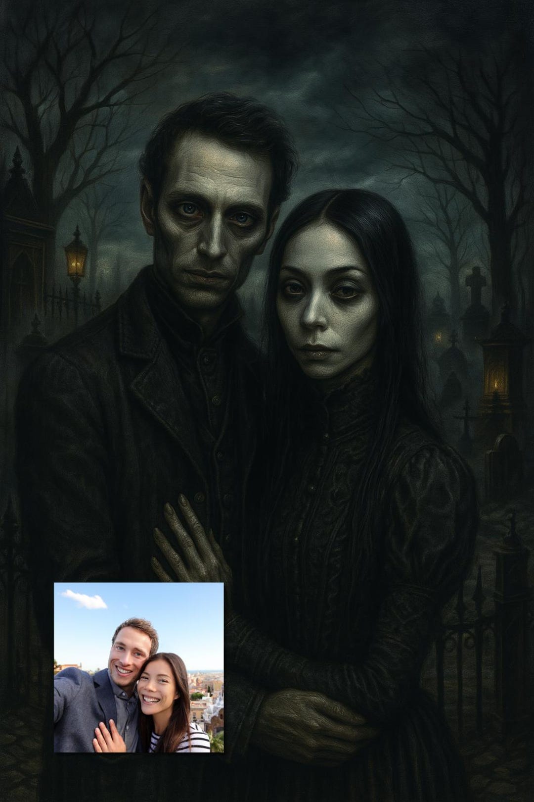 Custom Gothic Portrait: Addams Family Style Drawing With Pets, Custom ...