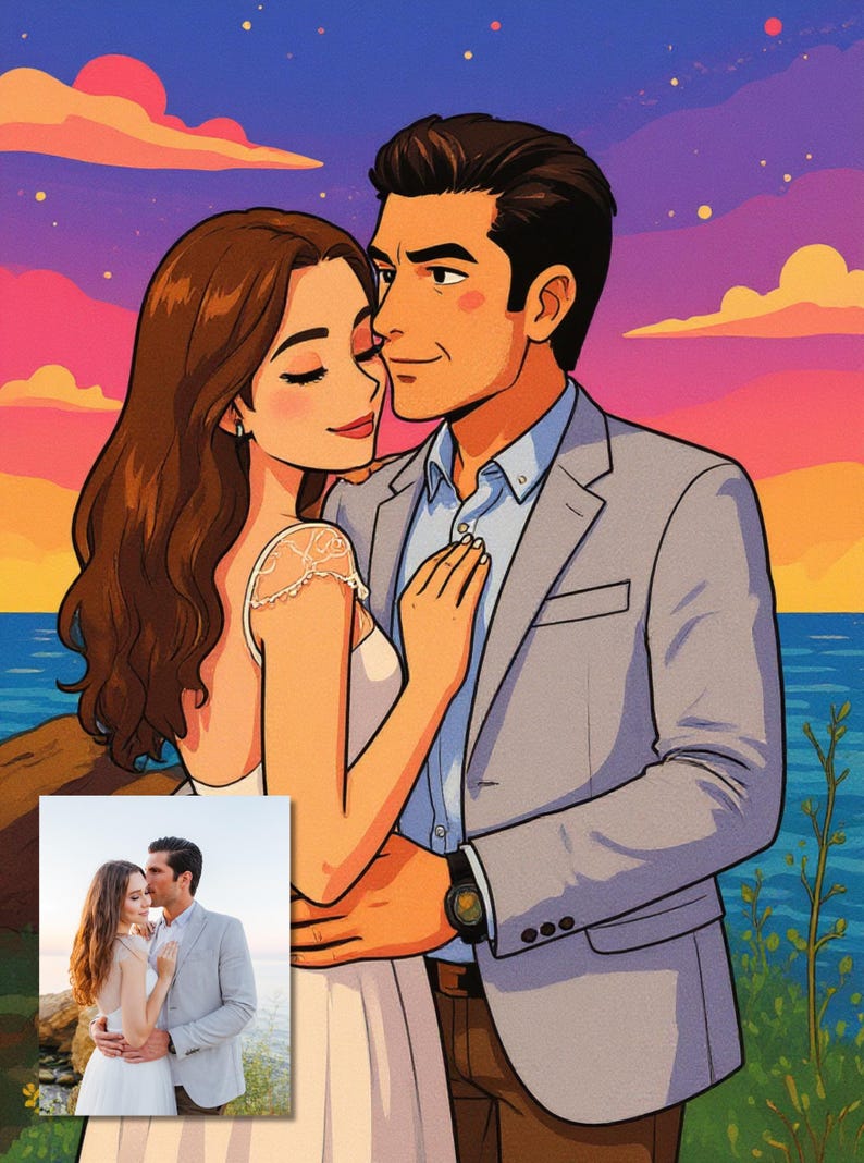 Custom Anime Portrait From Photo, Personalized Couple/family Art ...