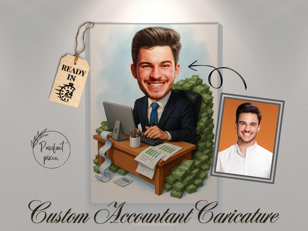 Accountant Caricature Portrait: Custom Office Art, CPA Gift (digital ...