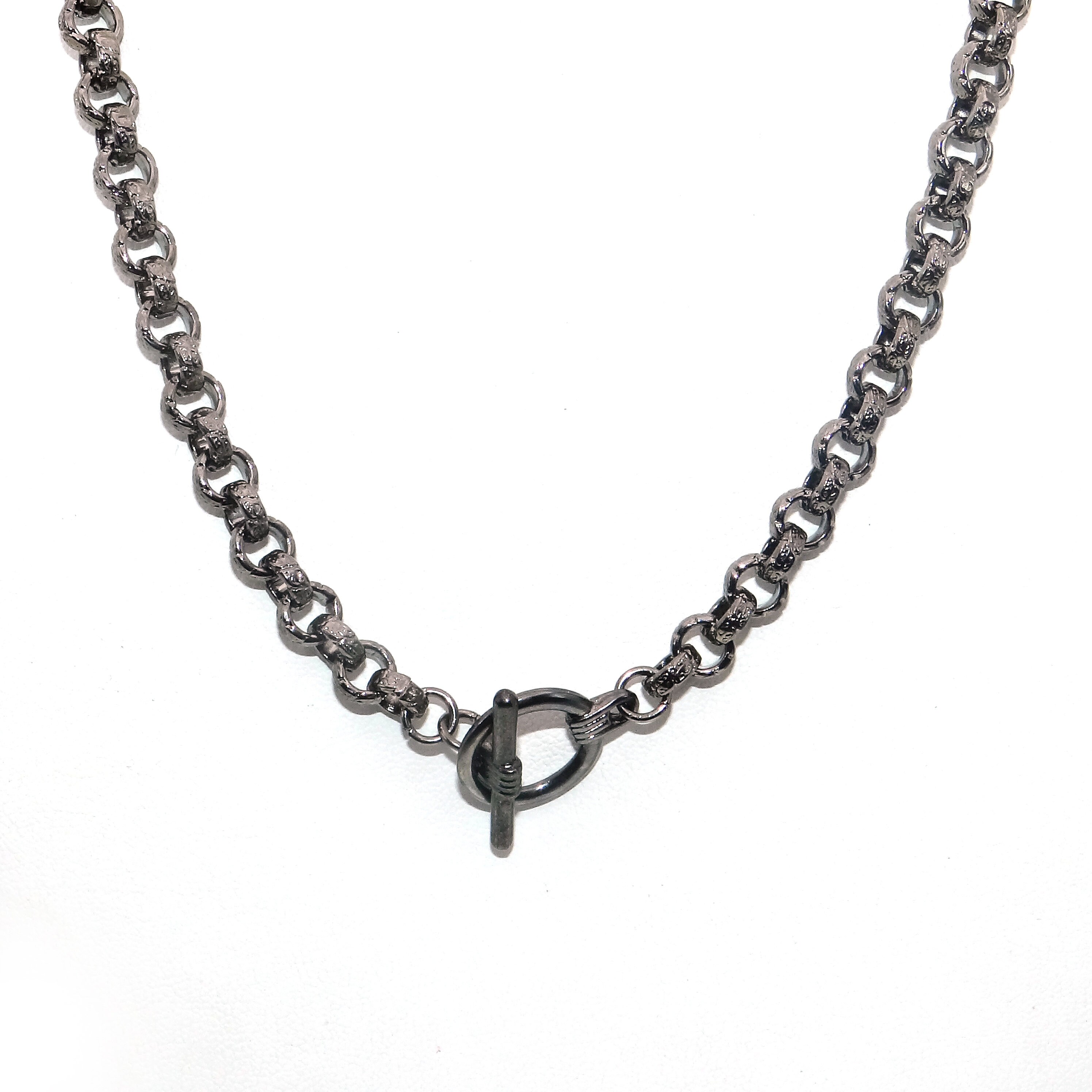 Chunky Gunmetal Vintage Reproduction Rolo Chain Toggle Clasp Necklace ...
