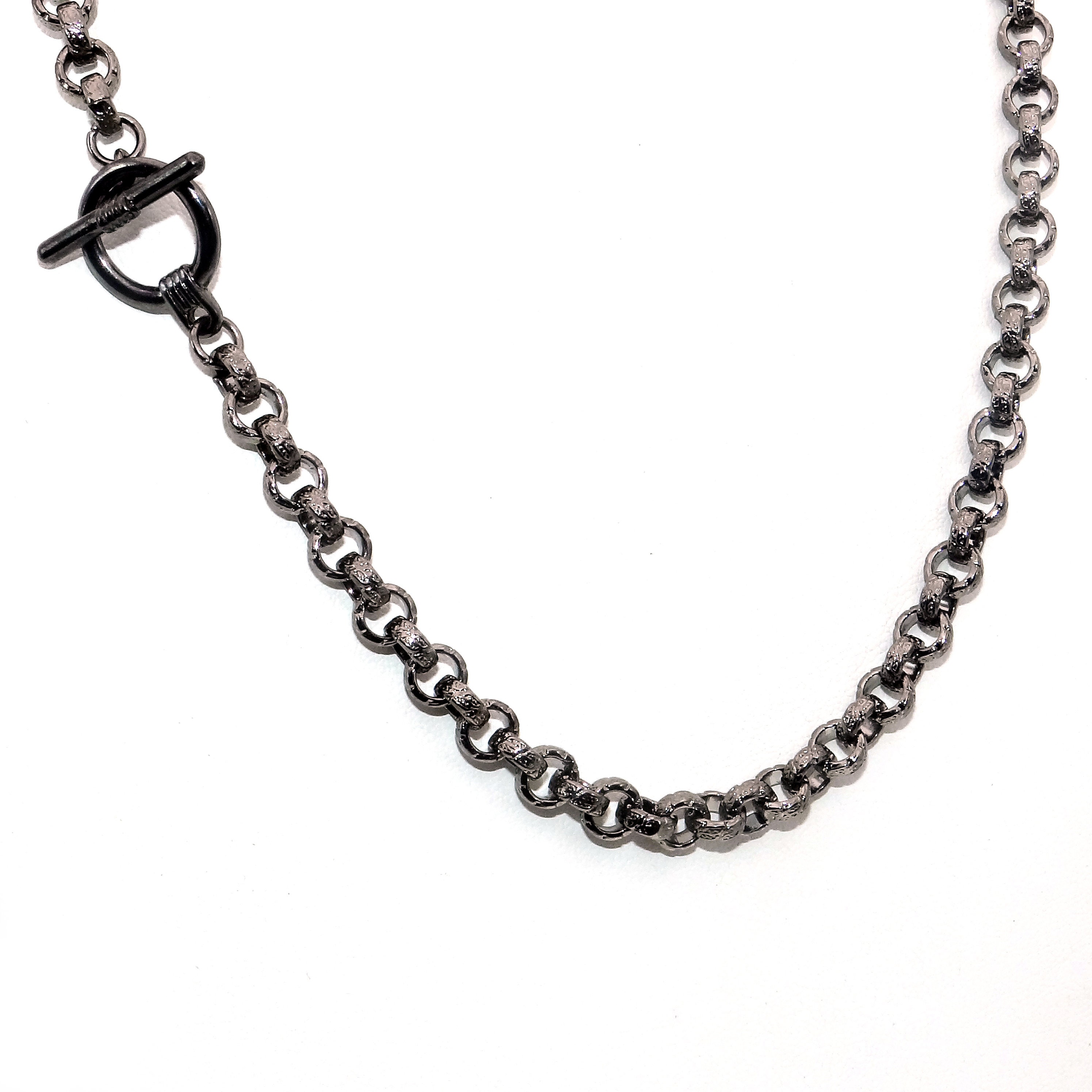 Chunky Gunmetal Vintage Reproduction Rolo Chain Toggle Clasp Necklace ...