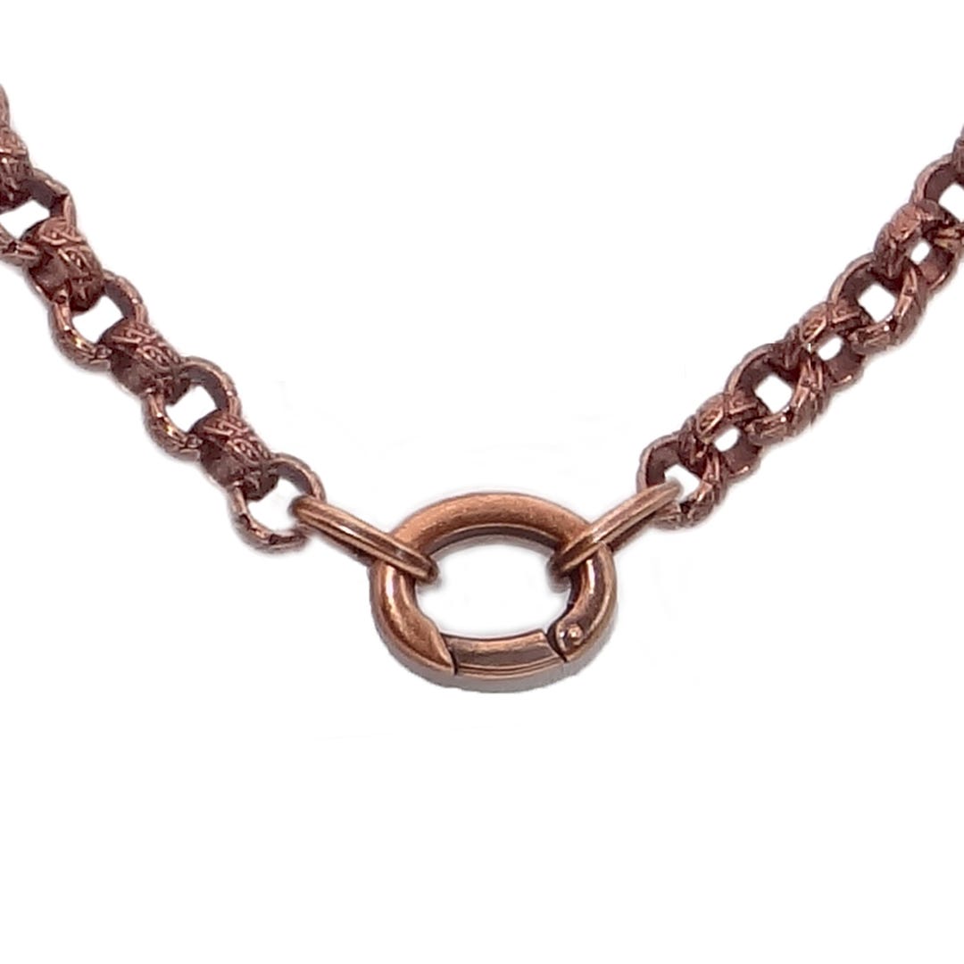Antique Copper Rolo Chain Necklace: Vintage Pattern, Triggerless Clasp ...