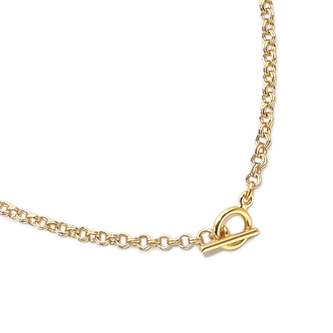 Sparkling Gold Petite Double Link Rolo Chain Necklace With Circular ...