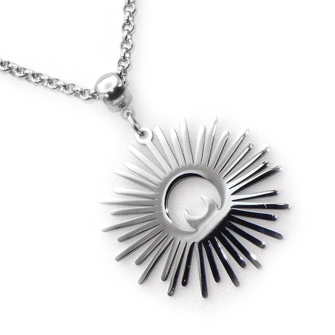 Celestial Radiating Crescent Moon Rays Pendant on Stainless Steel Rolo ...