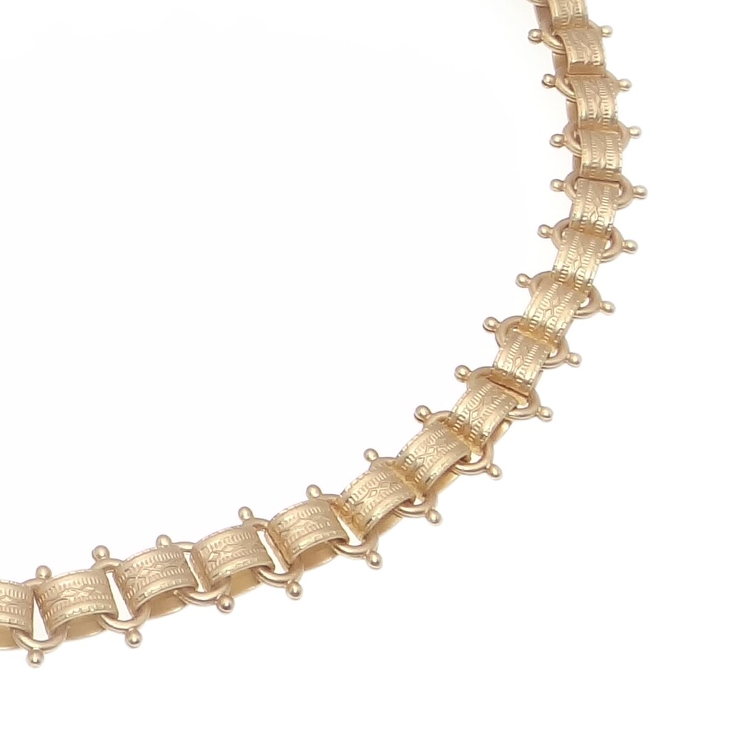 Chunky Satin Hamilton Gold Vintage Beaded Pattern Necklace With Lobster ...